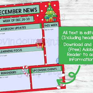 Editable December Newsletter Template, December Newsletter, Christmas ...