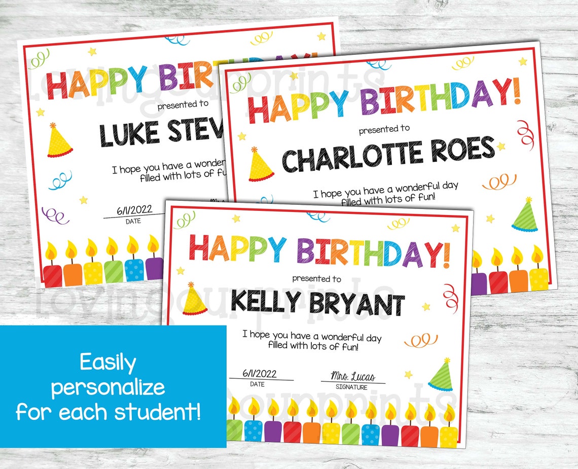 Editable Birthday Certificate Birthday Certificate Classroom - Etsy