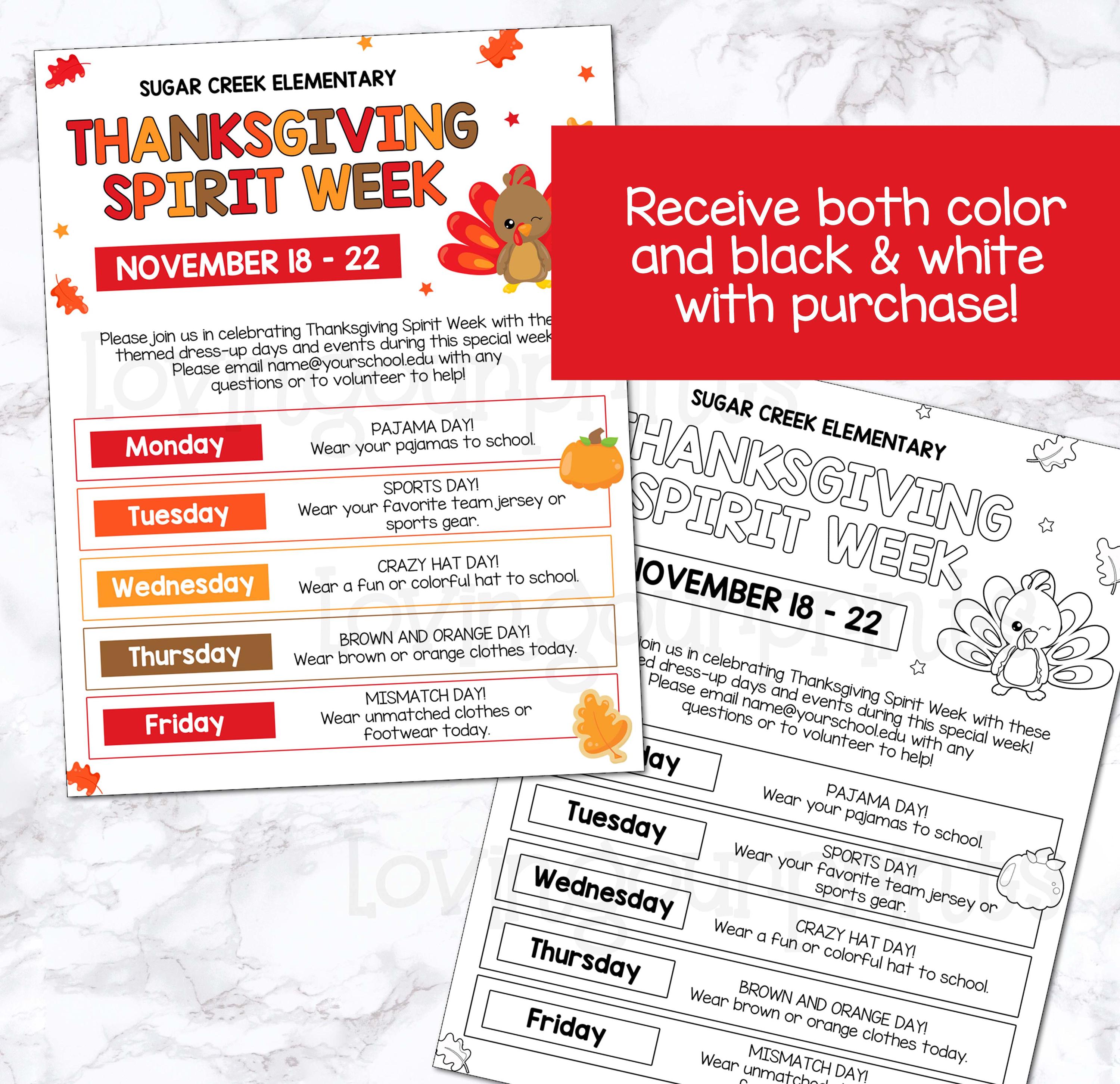 Thanksgiving Spirit Week Flyer, Thanksgiving Spirit Week, Thanksgiving ...