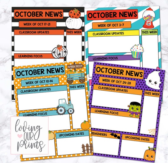 October Editable Newsletter Template Classroom Newsletter - Etsy