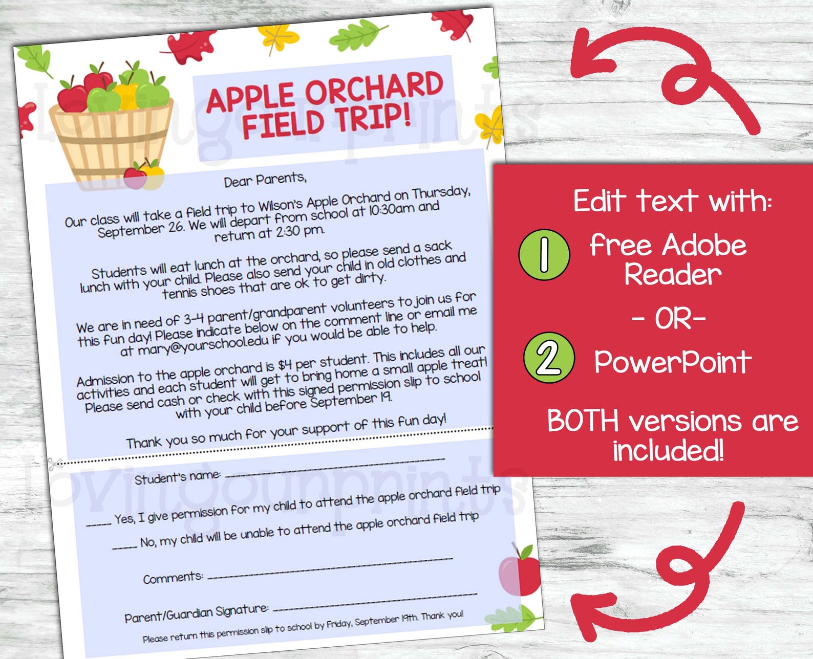 Apple Orchard Field Trip, Editable Apple Orchard Field Trip Form ...