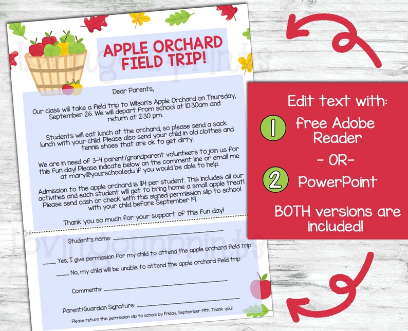 Apple Orchard Field Trip, Editable Apple Orchard Field Trip Form ...