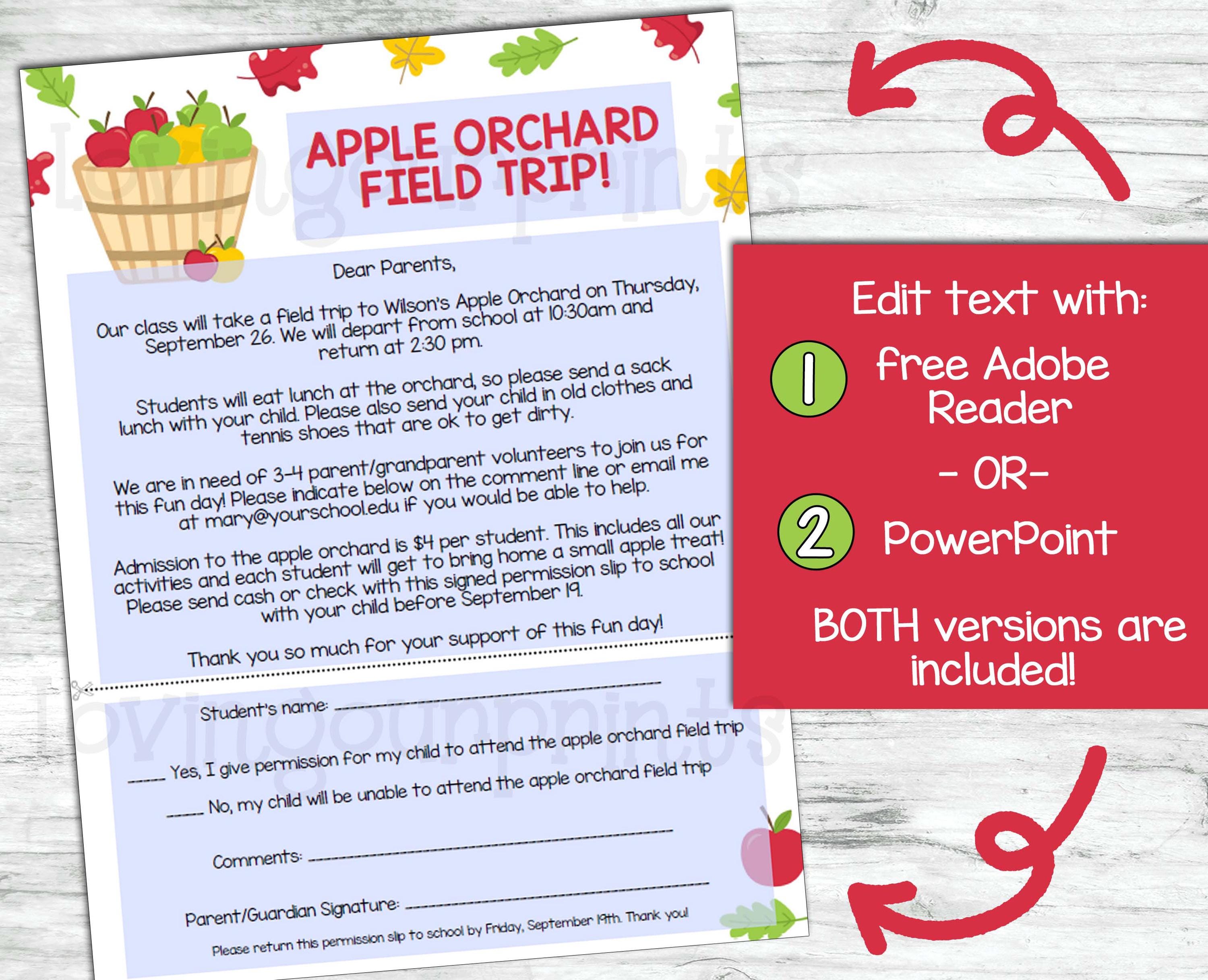 Apple Orchard Field Trip, Editable Apple Orchard Field Trip Form ...