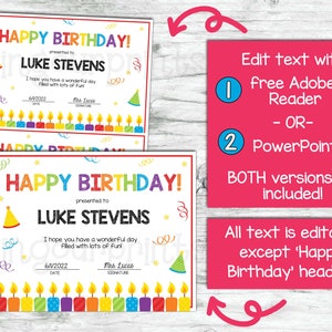 Editable Birthday Certificate, Birthday Certificate Classroom, Student ...