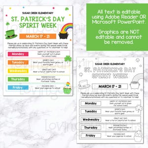 St. Patrick's Day Spirit Week Flyer, March Spirit Week, March Spirit ...