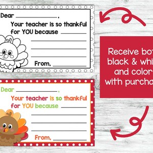 I Am Thankful for Printable Cards, Your Teacher is Thankful For ...