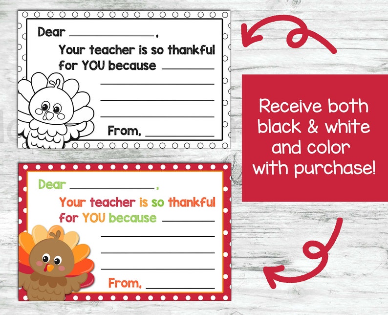 I Am Thankful for Printable Cards, Your Teacher is Thankful For ...
