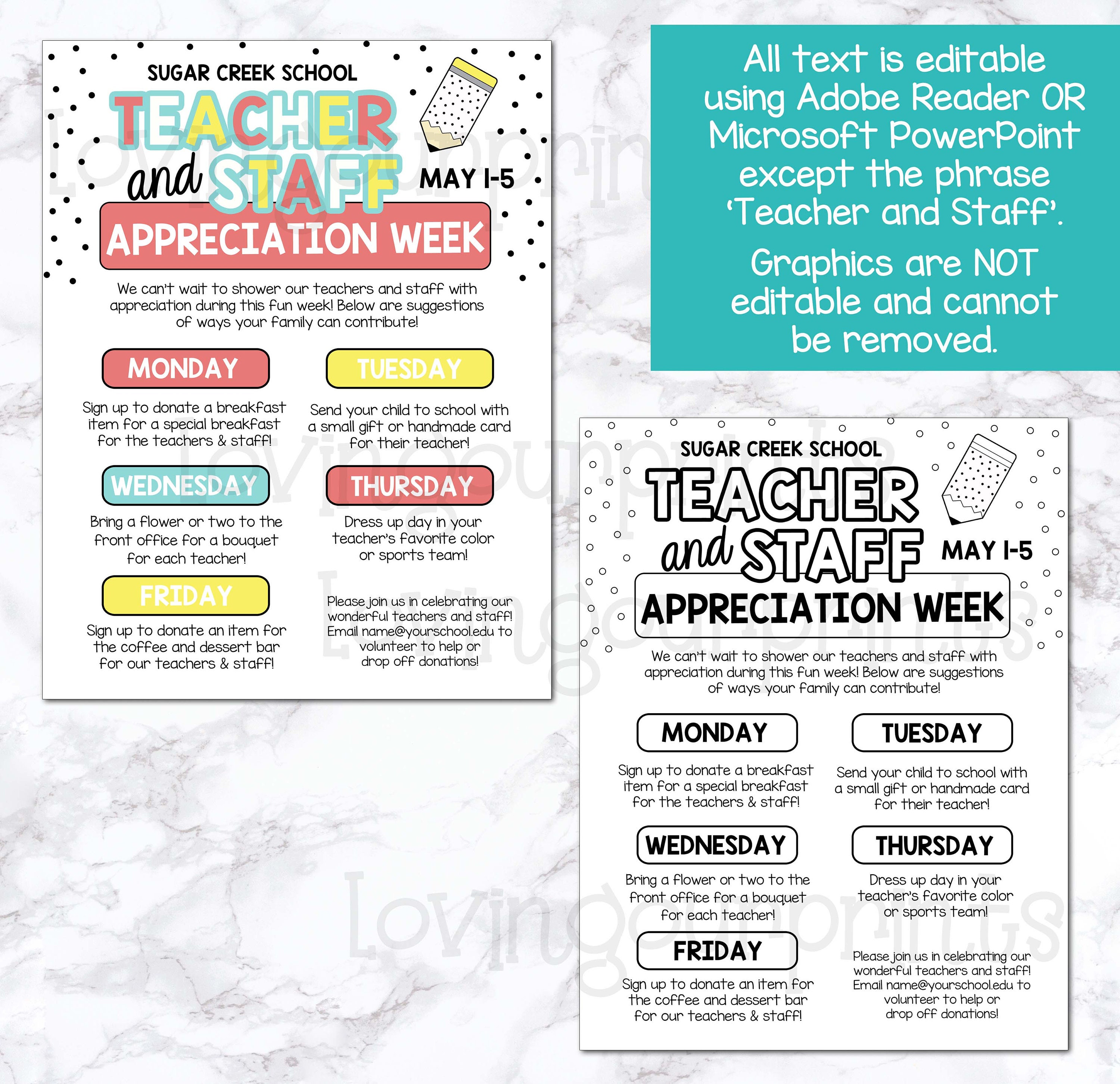 Teacher Appreciation Week Schedule, Editable Teacher Appreciation Flyer ...