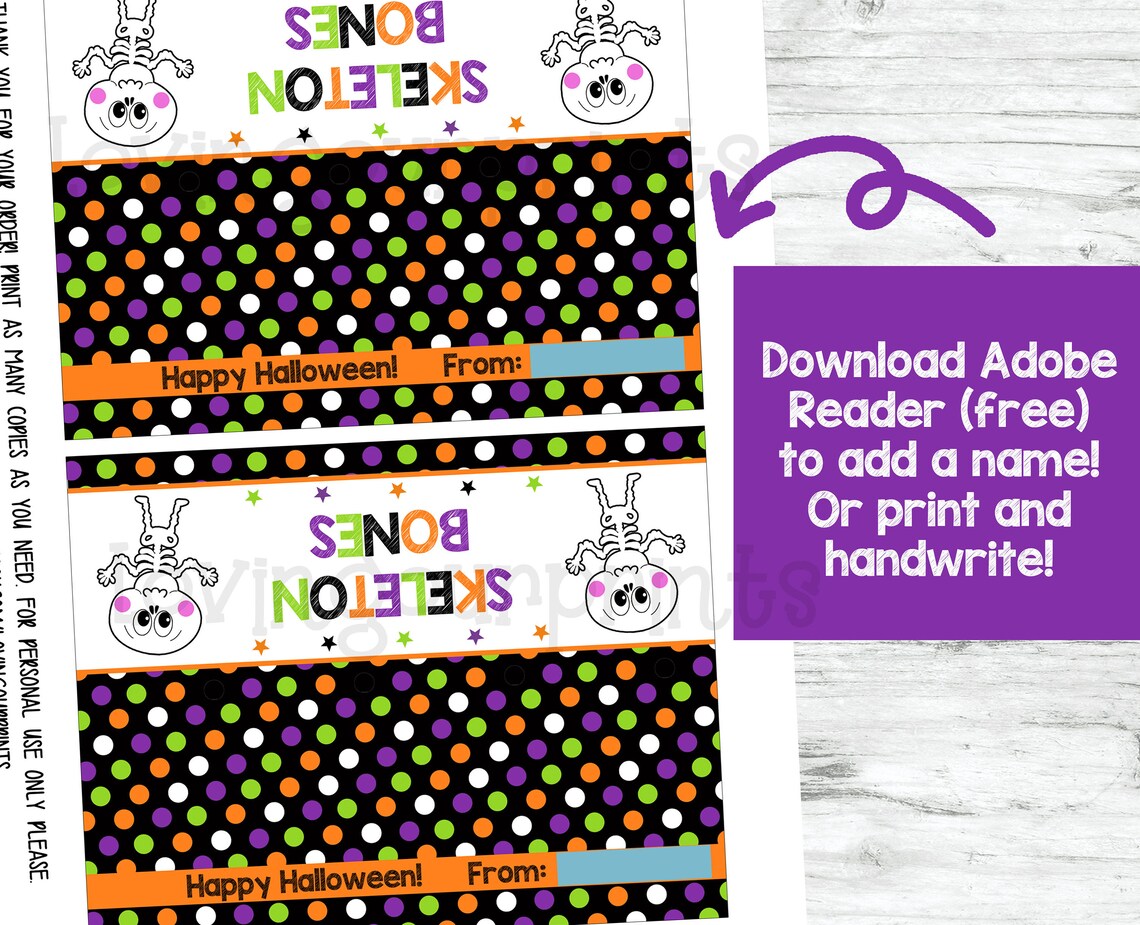 Editable Halloween Tags for Kids Skeleton Bones Bag Topper - Etsy