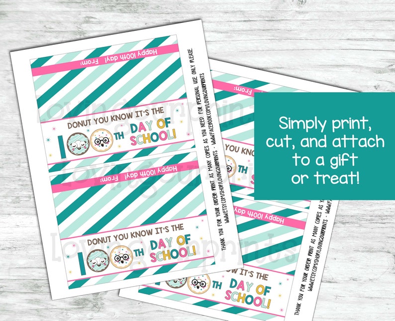 100th Day Treat Bag Toppers 100 Day Treat Bags Editable - Etsy