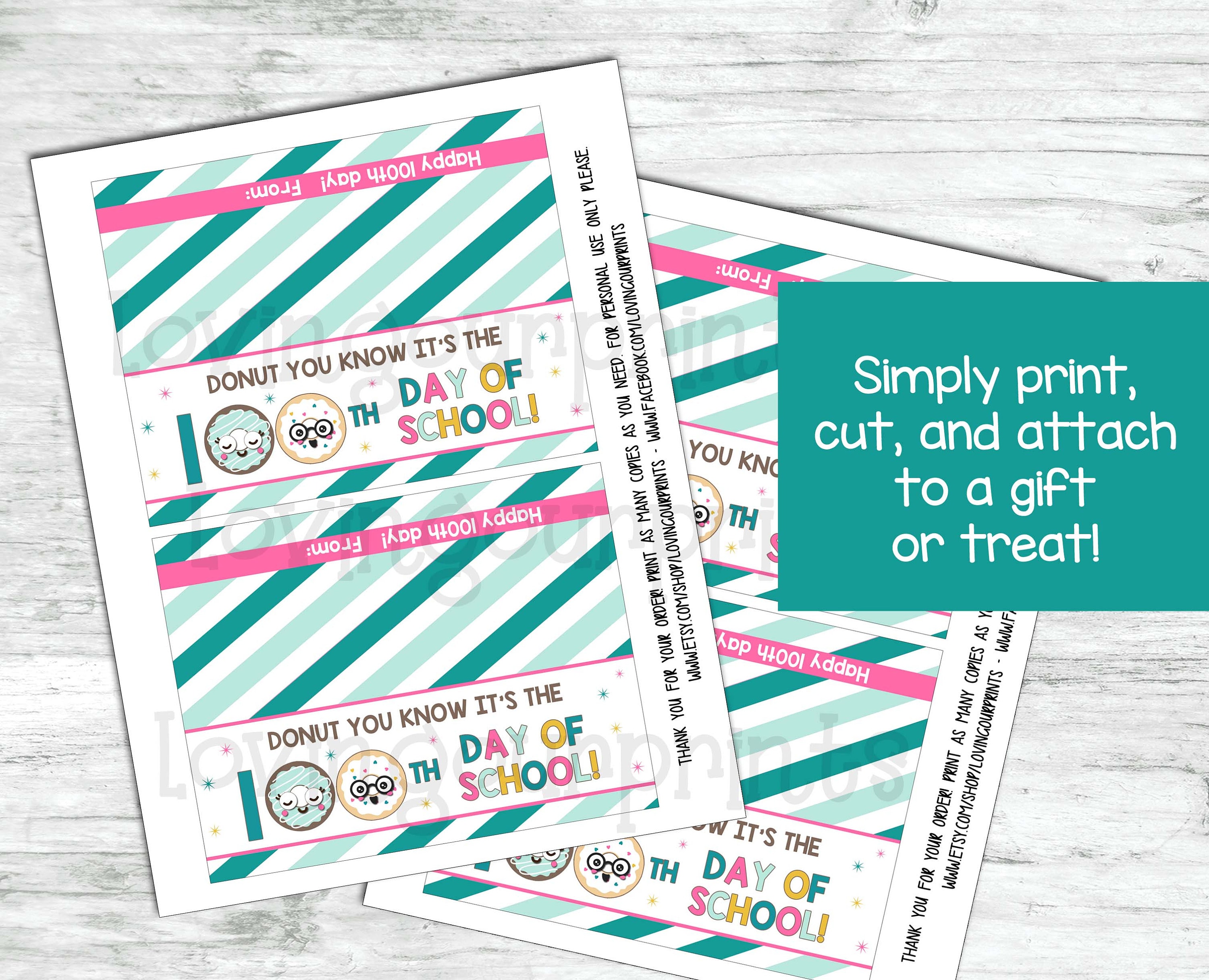 100th Day Treat Bag Toppers 100 Day Treat Bags Editable - Etsy