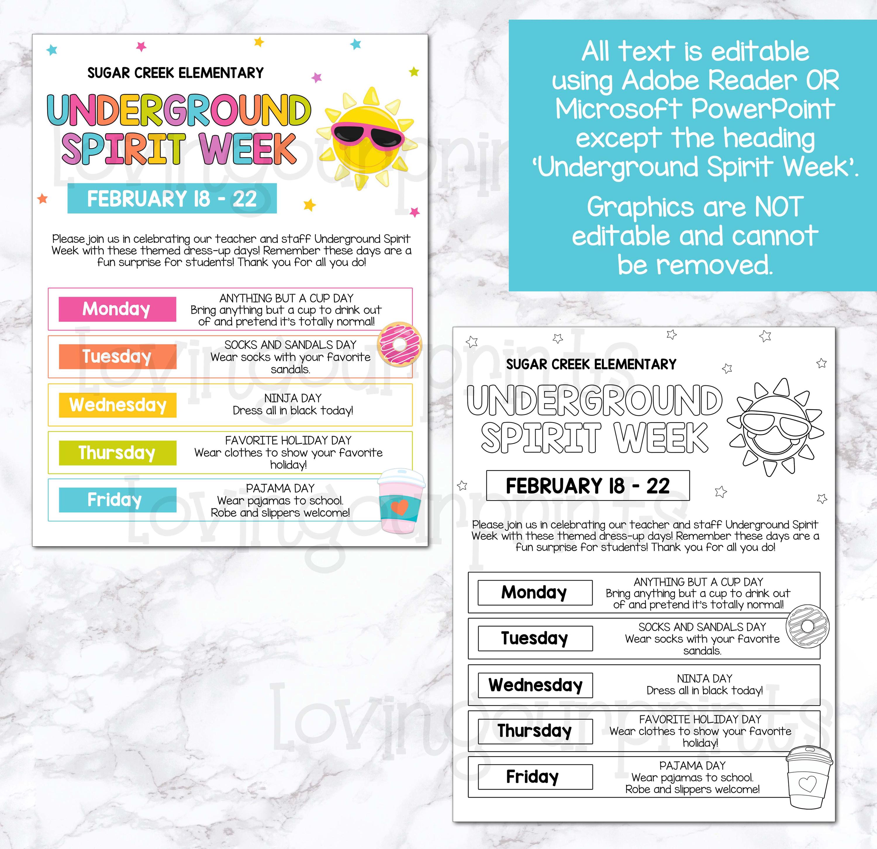 Underground Teacher Spirit Week, Underground Spirit Week, Underground ...