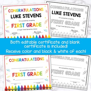 Editable First Grade Certificates, First Grade Graduation, First Grade ...