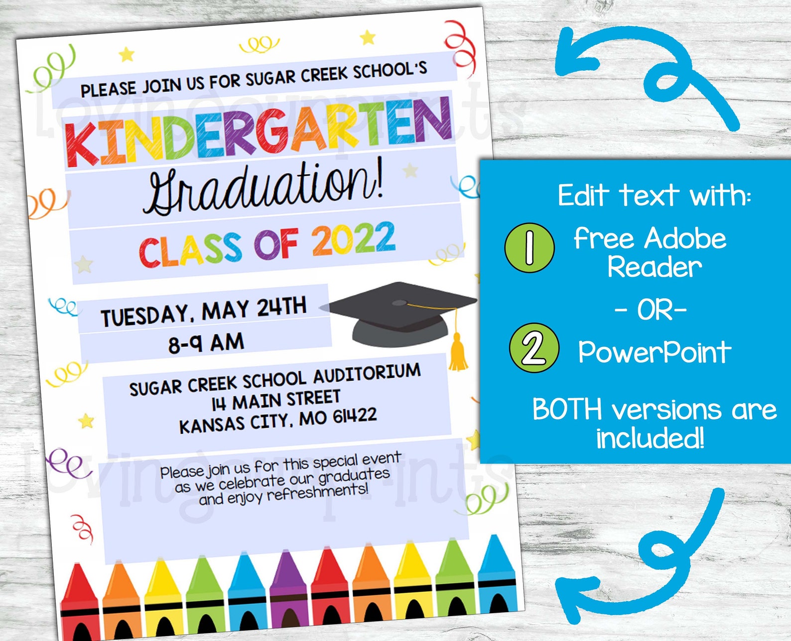 Kindergarten Graduation, Editable Kindergarten Graduation Invitation ...