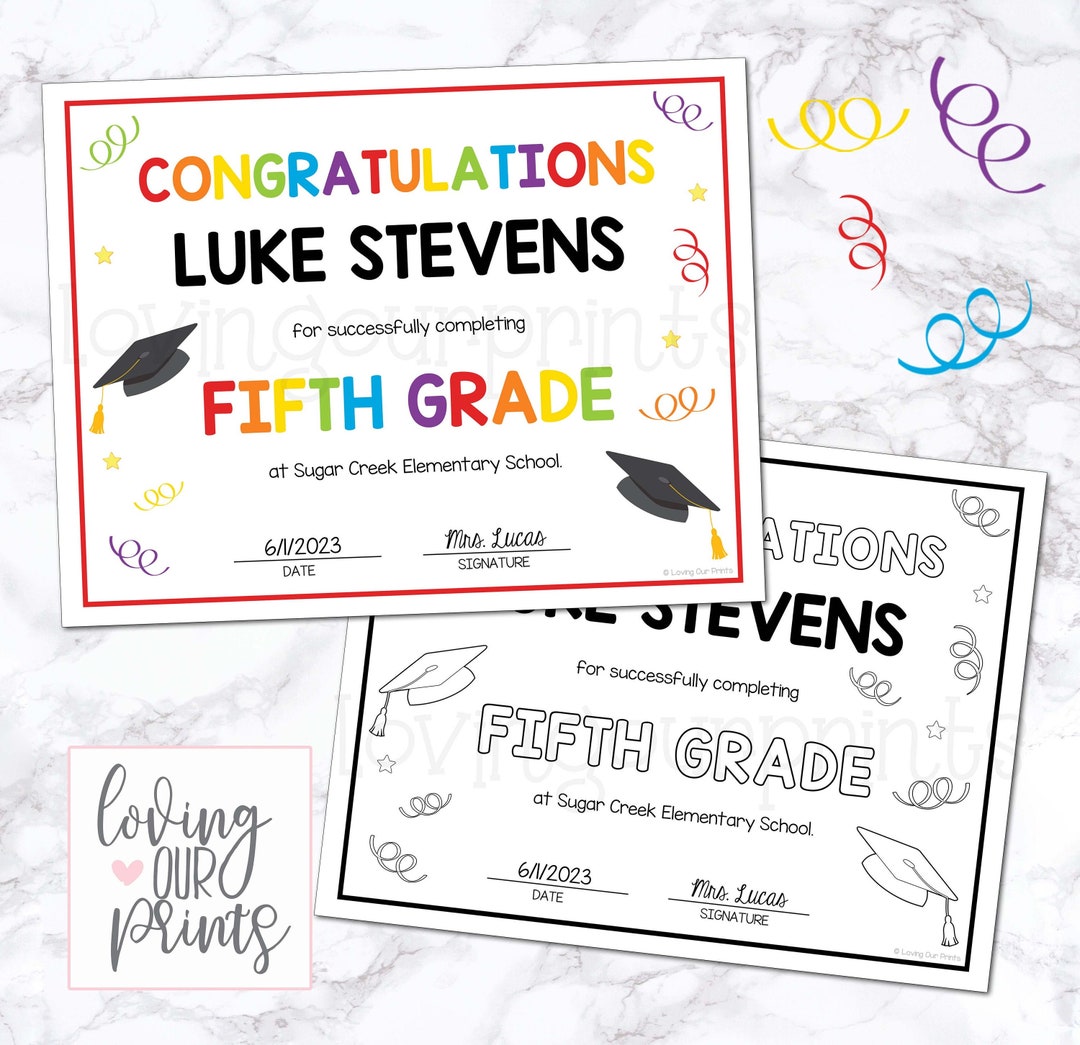 Editable 5th Grade Graduation Certificate, 5th Grade Graduation Diploma ...