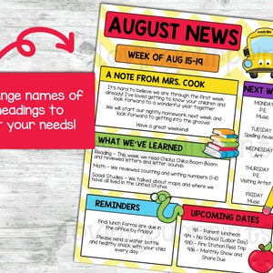 August Newsletter, Teacher Newsletter Template, Editable Teacher ...