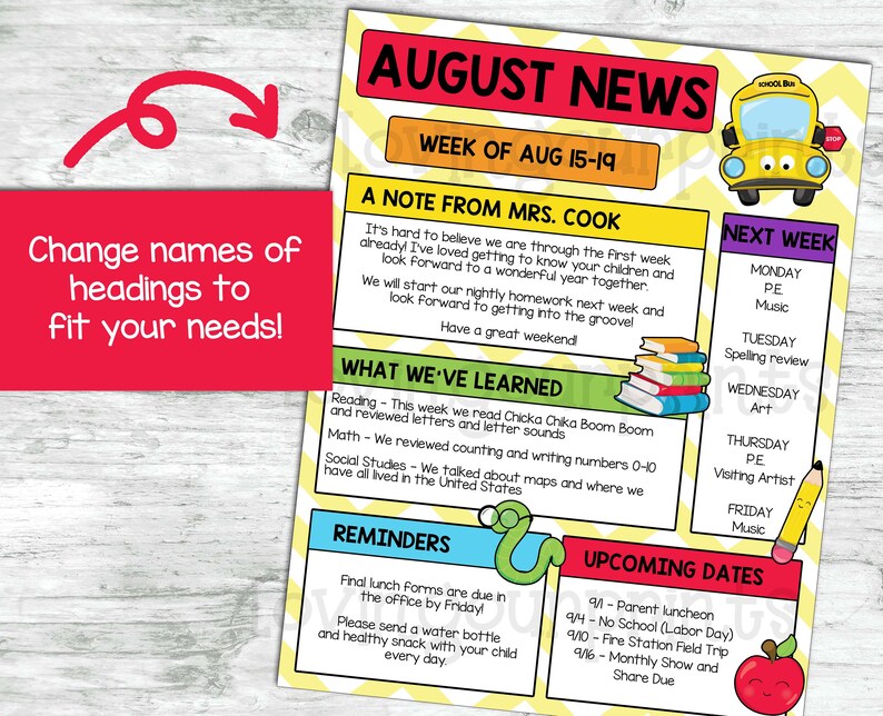 August Newsletter Teacher Newsletter Template Editable - Etsy