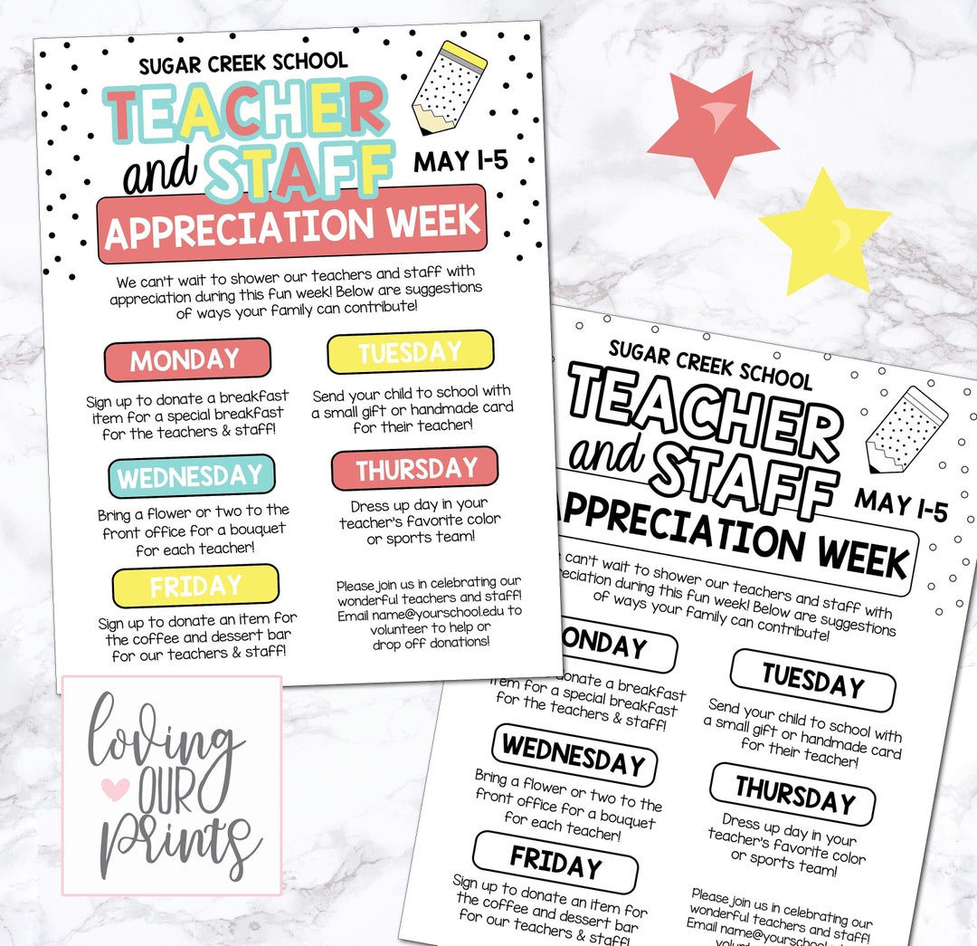 Teacher Appreciation Week Schedule, Editable Teacher Appreciation Flyer ...