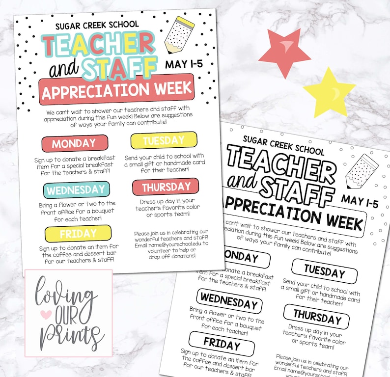 Teacher Appreciation Week Schedule, Editable Teacher Appreciation Flyer ...