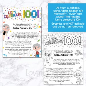 Editable 100th Day of School Parent Letter, 100th Day of School Flyer ...