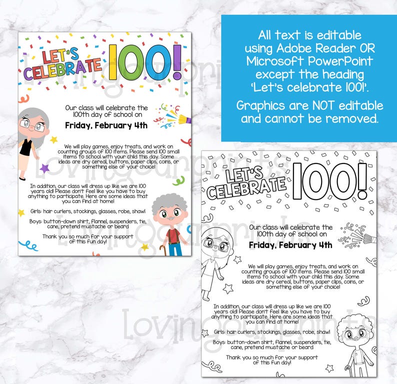 Editable 100th Day of School Parent Letter, 100th Day of School Flyer ...