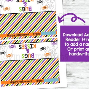 Bugs and Kisses Halloween Tag, Editable Halloween Tags for Kids, Bugs ...