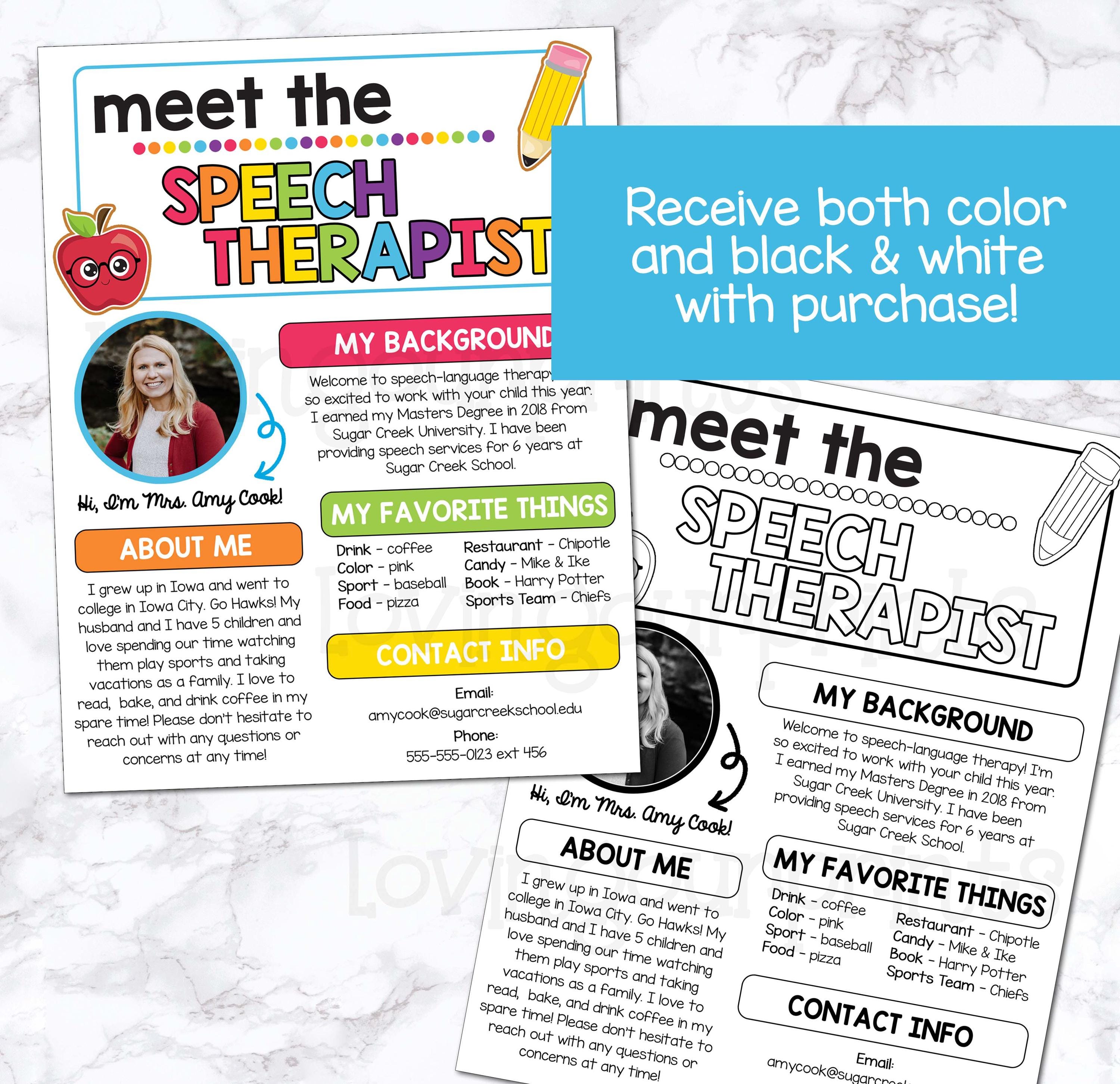 Meet the Speech Therapist, Meet the SLP Template Editable, Meet the SLP ...