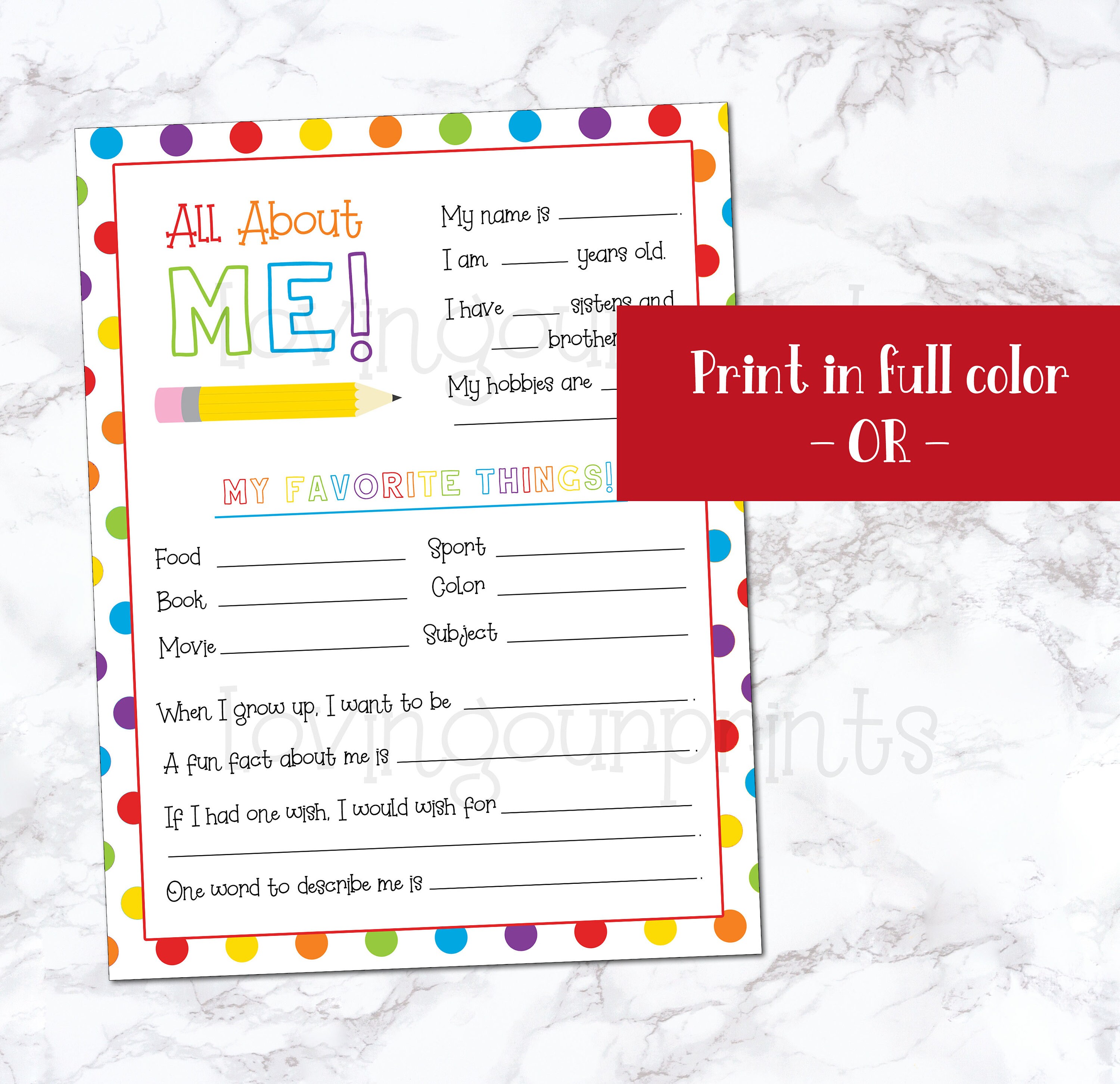 Back to School Printable All About Me Printable First Day of - Etsy