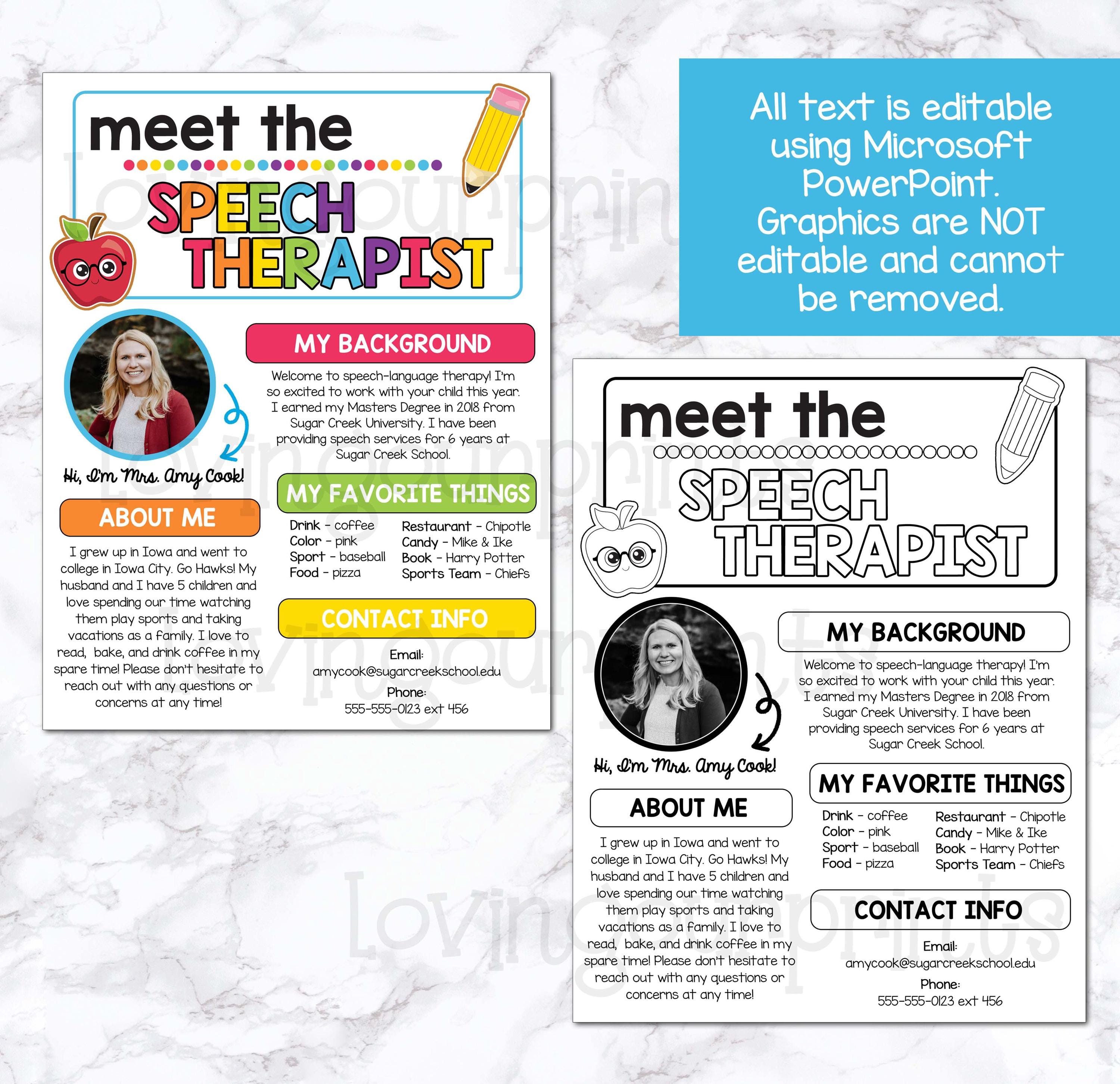 Meet the Speech Therapist, Meet the SLP Template Editable, Meet the SLP ...