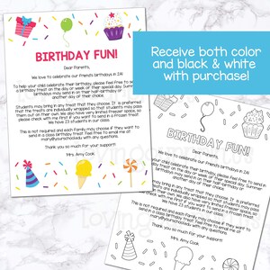 Birthday Treat Parent Letter, Editable Classroom Birthday Treat Letter ...
