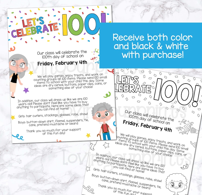 Editable 100th Day of School Parent Letter 100th Day of - Etsy