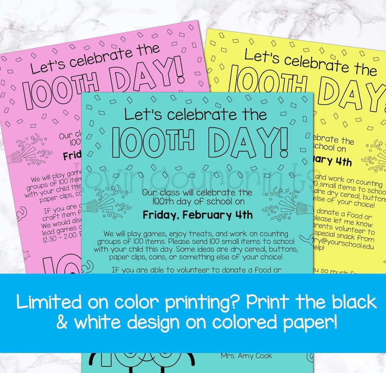 Editable 100th Day of School Flyer, 100th Day of School Parent Letter ...