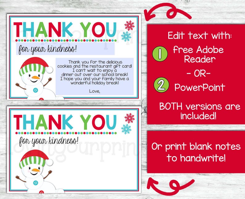 Winter Thank You Cards Printable, Editable Winter Thank You Cards ...