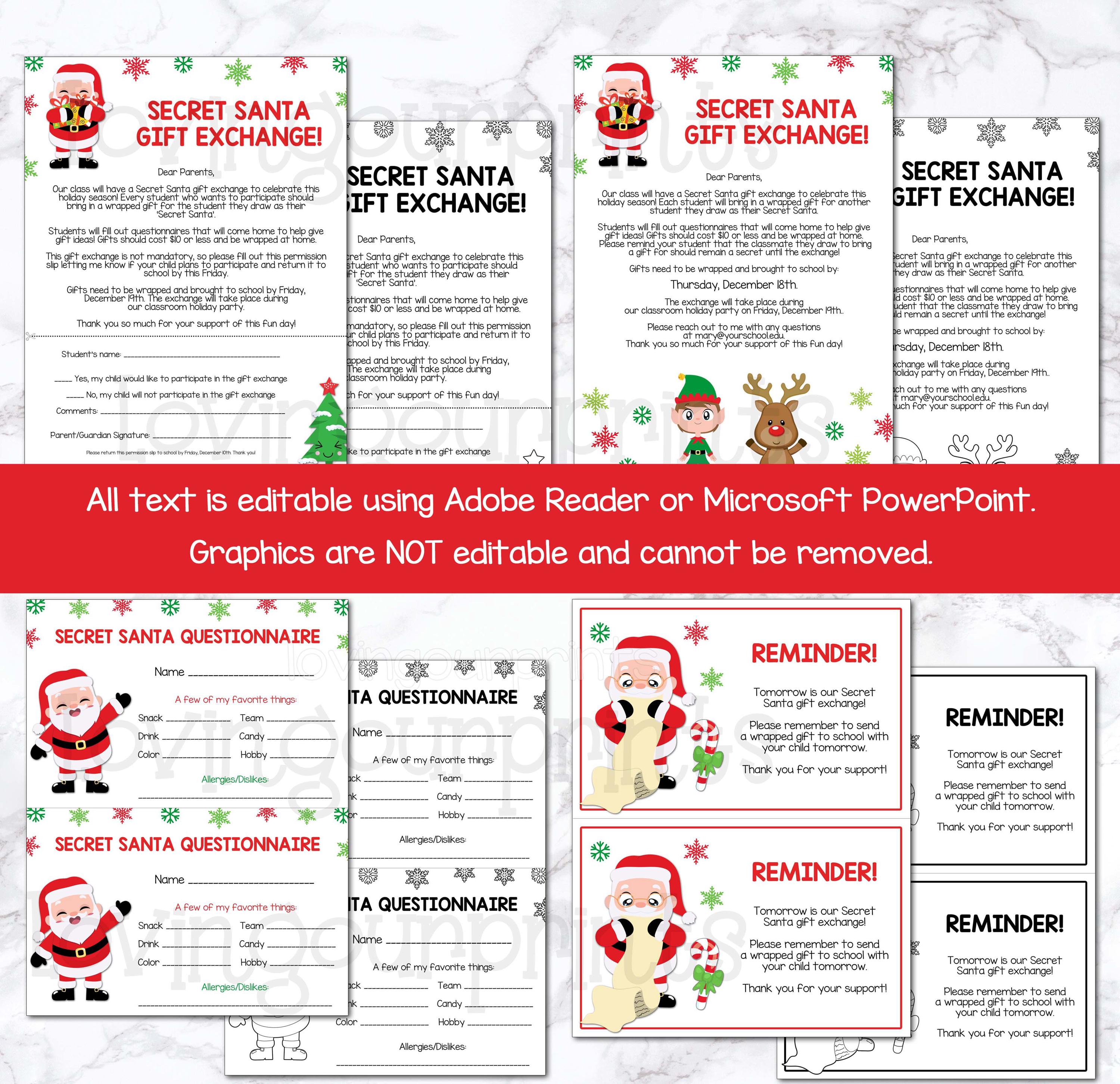 Secret Santa Gift Exchange, Secret Santa Gift Exchange Questionnaire ...