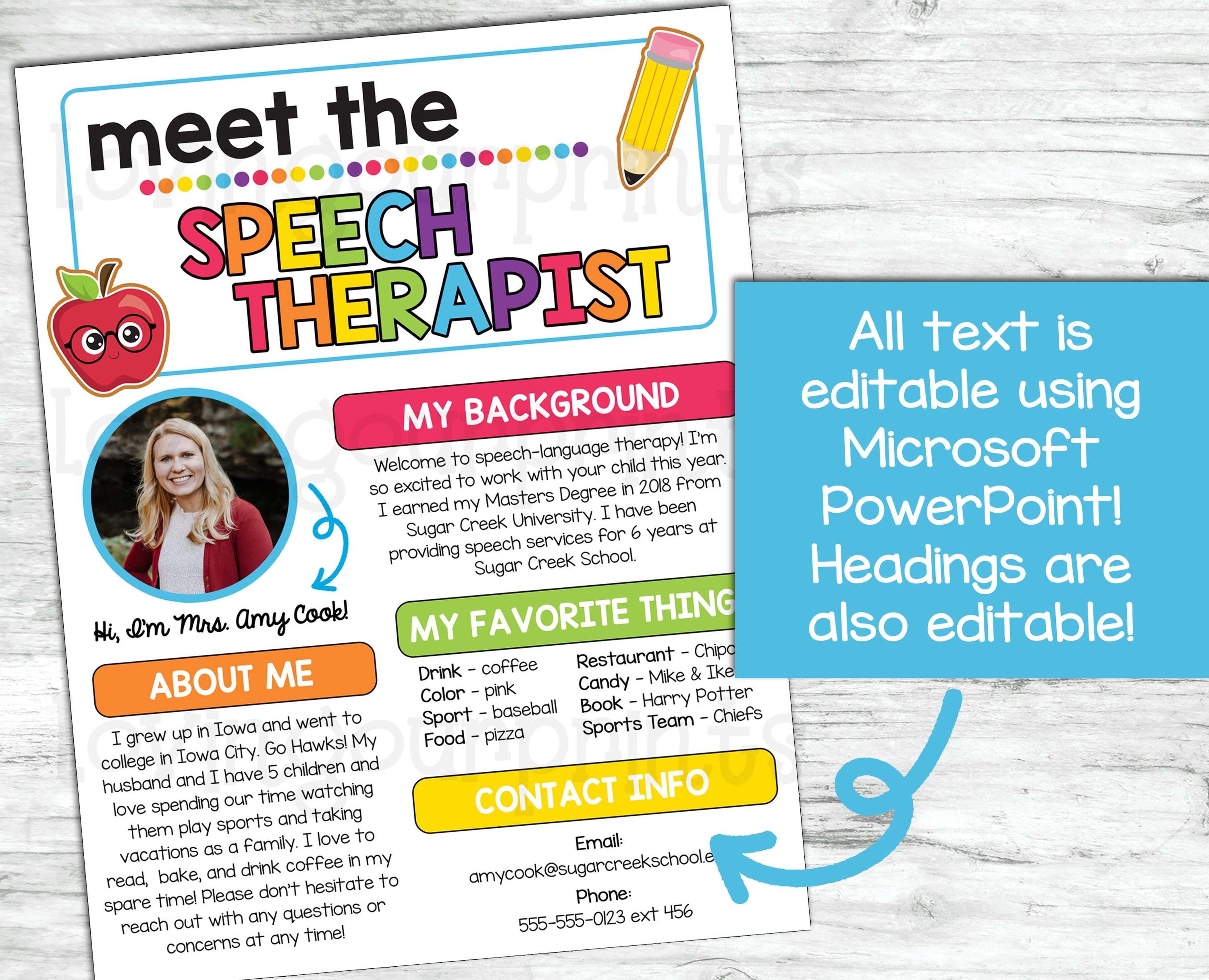 Meet the Speech Therapist, Meet the SLP Template Editable, Meet the SLP ...