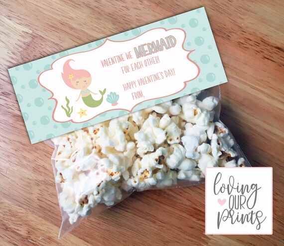 Mermaid Valentine Treat Bag Topper Classroom Valentine | Etsy