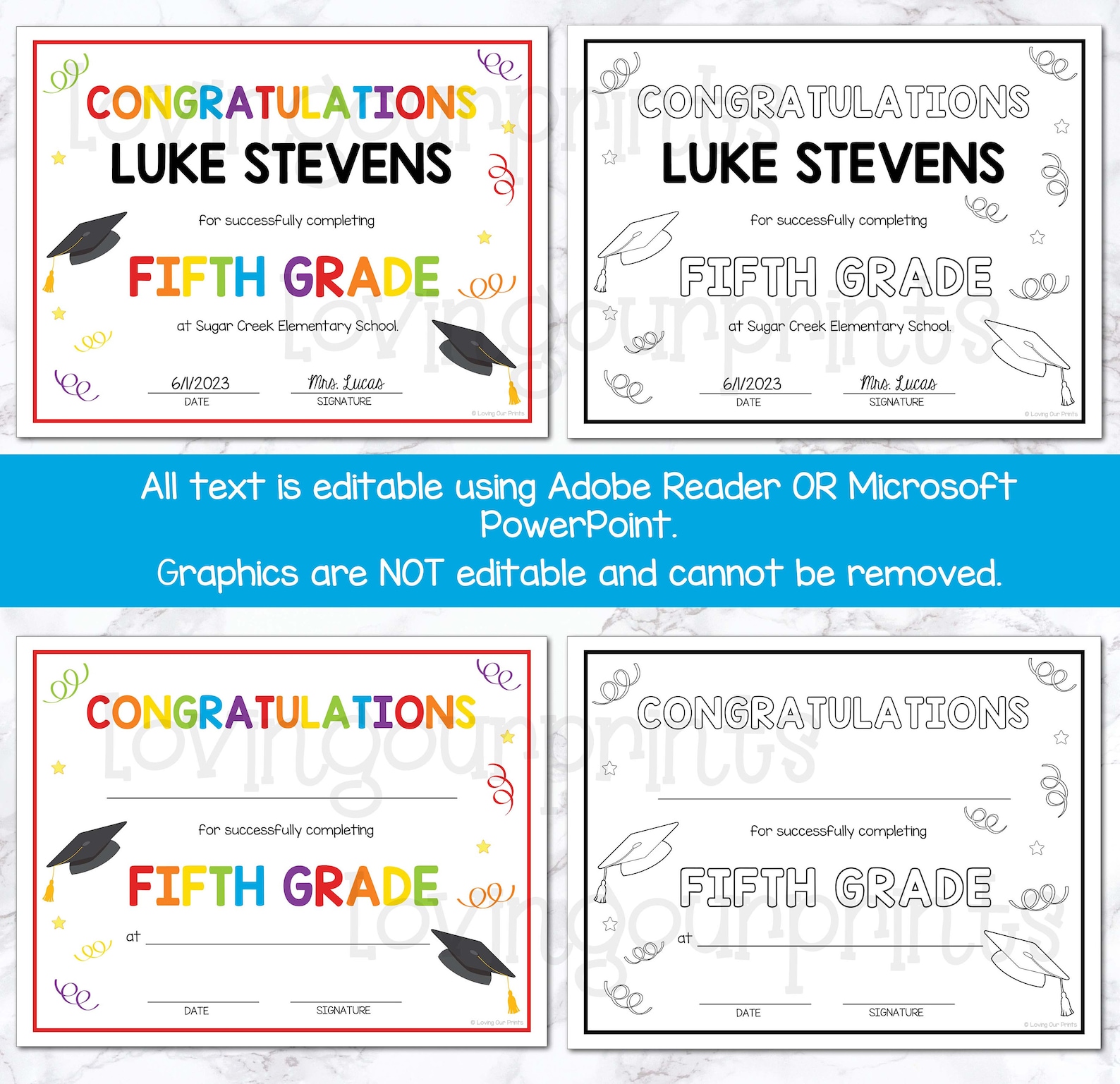 Editable 5th Grade Graduation Certificate, 5th Grade Graduation Diploma ...