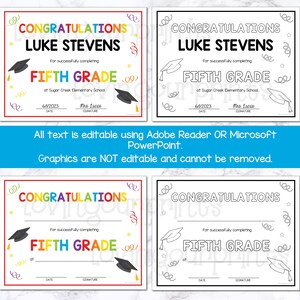 Editable 5th Grade Graduation Certificate, 5th Grade Graduation Diploma ...