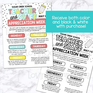 Teacher Appreciation Week Schedule, Editable Teacher Appreciation Flyer ...