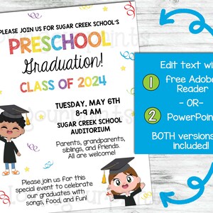 Preschool Graduation Invitation Editable, Preschool Graduation Flyer ...