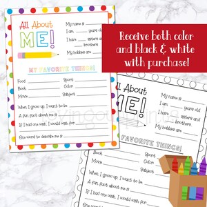 Back to School Printable, All About Me Printable, First Day of School ...
