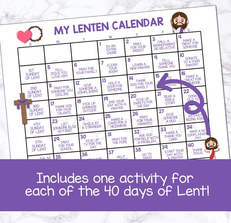 Ash Wednesday Activities, Editable Lent Calendar, Lenten Activities ...