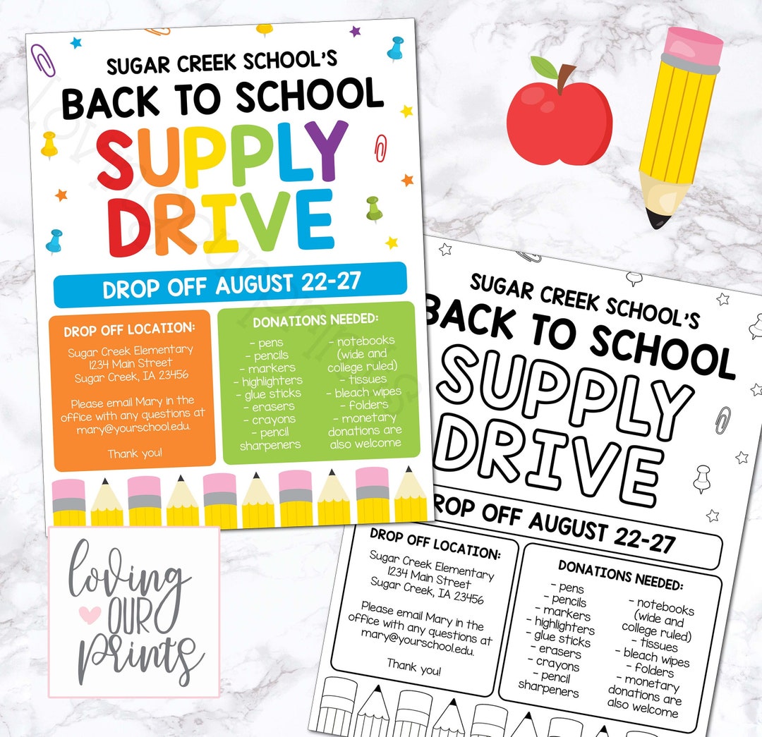 Back to School Supply Drop Off, Editable School Supply Drive Flyer ...