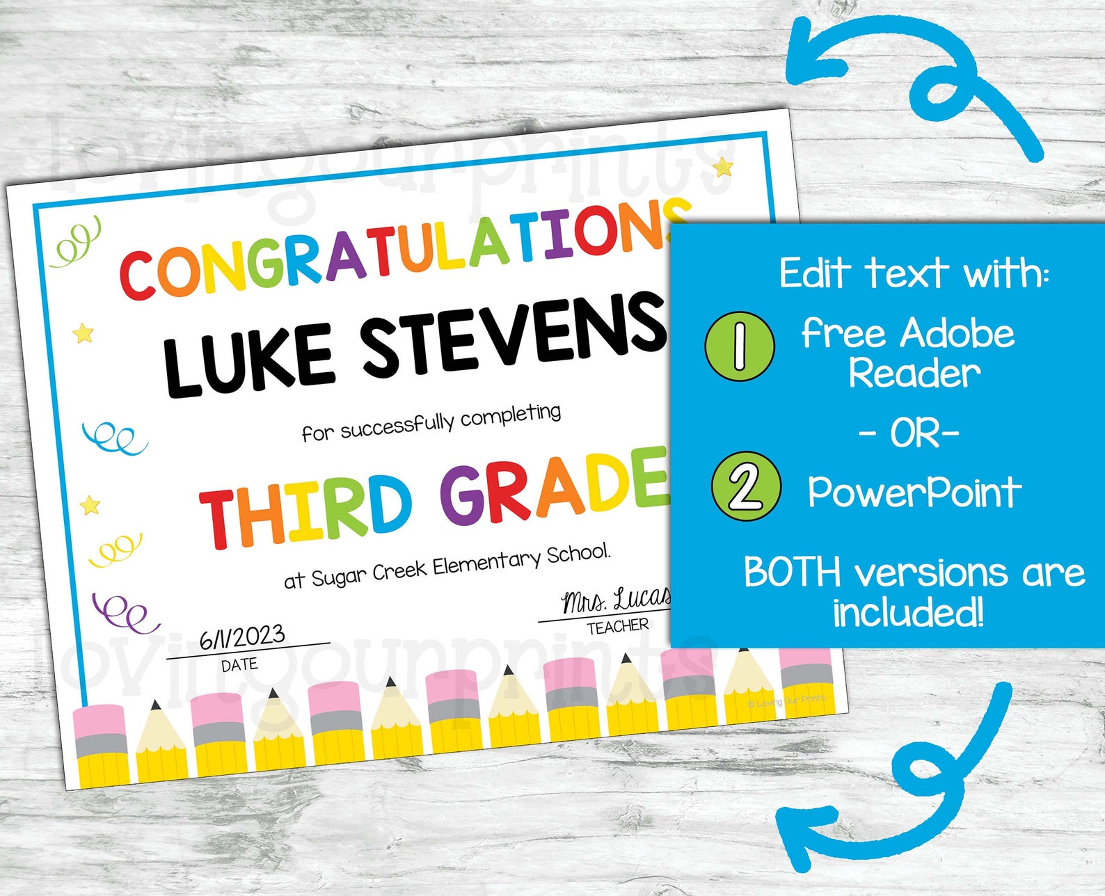 3rd Grade Certificate, Editable Third Grade Certificates, End of the ...