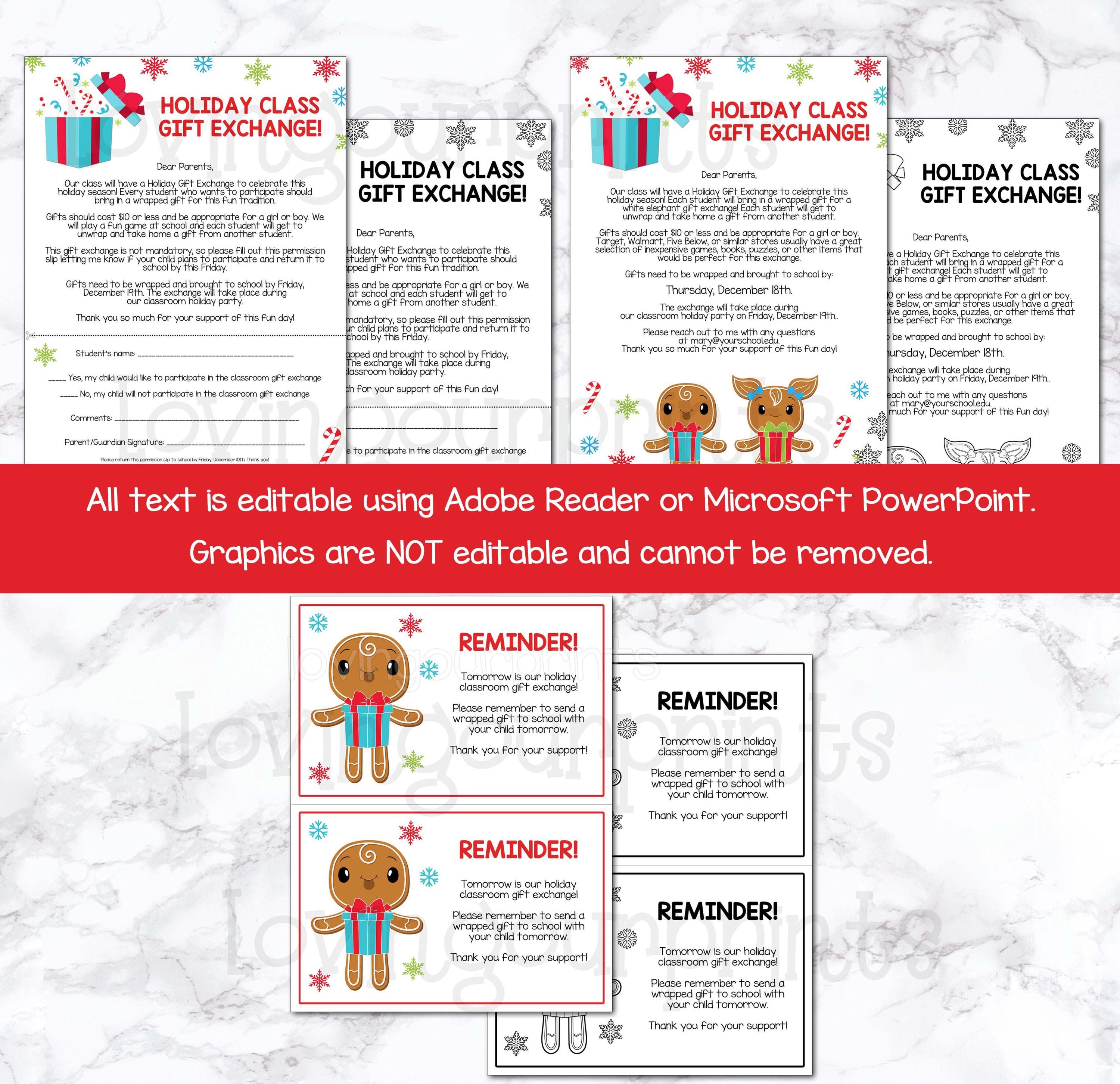 Gift Exchange Letter to Parents, Class Gift Exchange, Classroom Gift ...