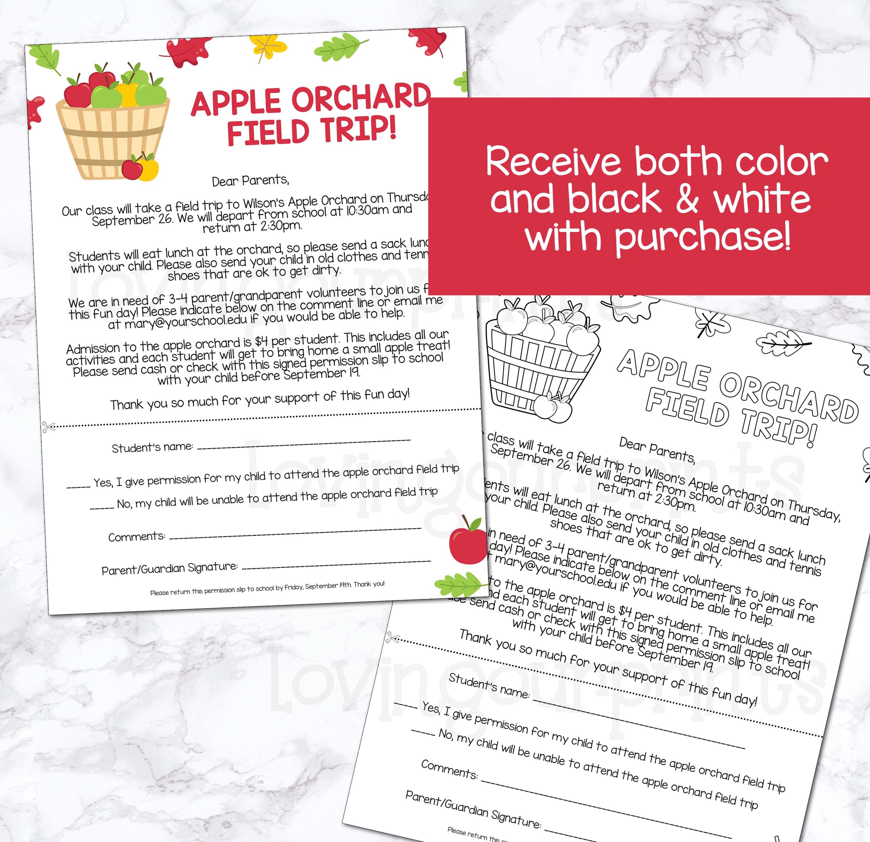 Apple Orchard Field Trip, Editable Apple Orchard Field Trip Form ...