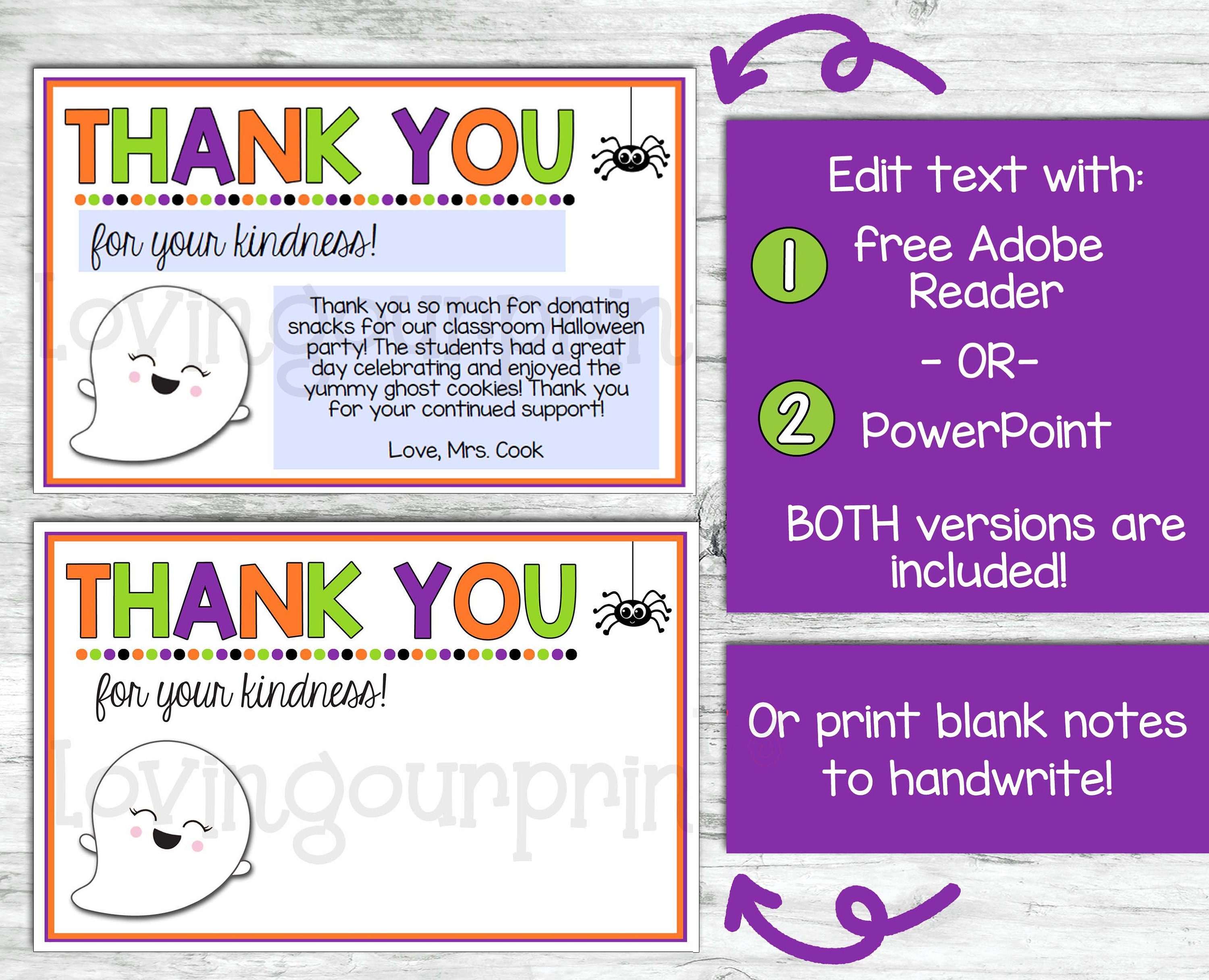 Editable Halloween Thank You Cards, Halloween Thank You Notes ...