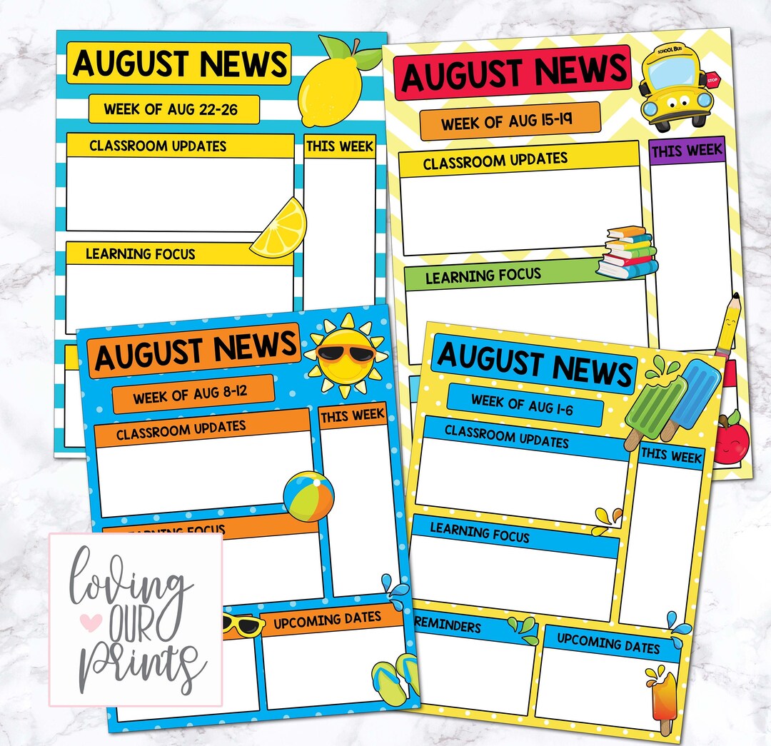 August Newsletter, Teacher Newsletter Template, Editable Teacher ...