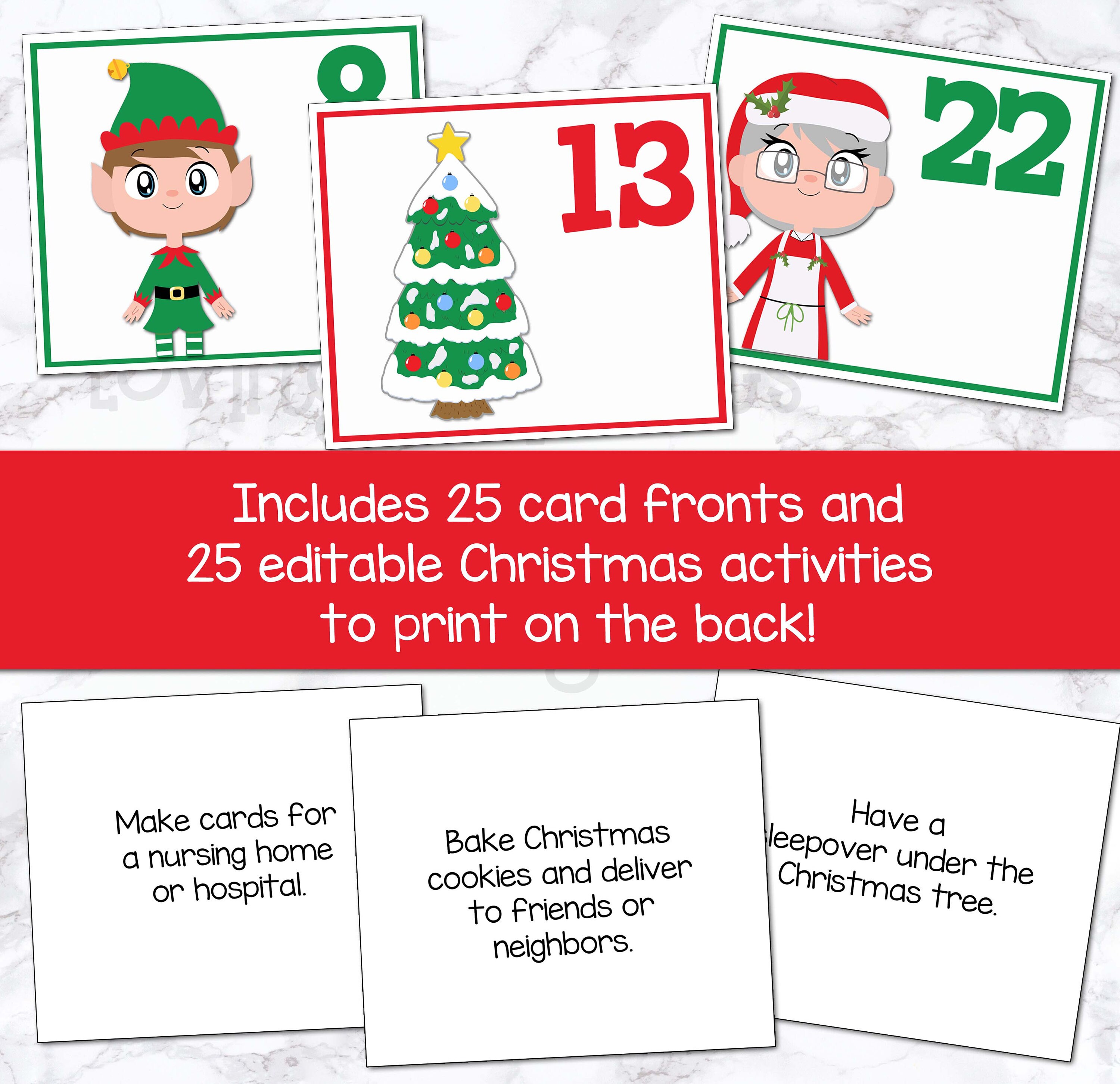 Advent Calendar for Kids, Advent Calendar Activity Cards, Printable ...