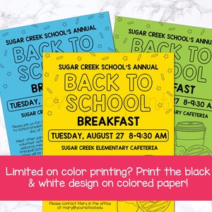 Back to School Breakfast Printable, Editable Back to School Breakfast ...